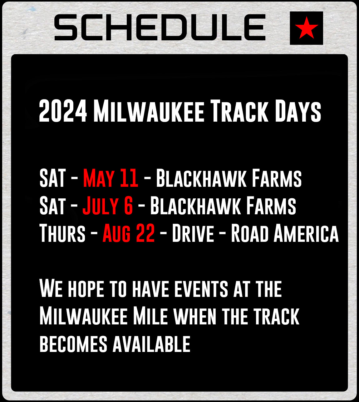 Milwaukee Track Days - Register