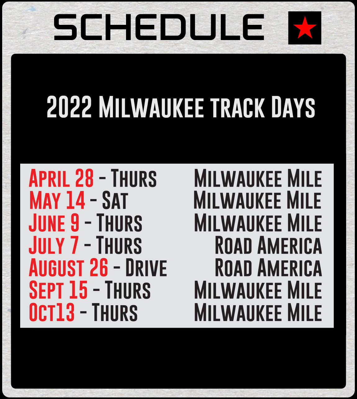 Milwaukee Track Days